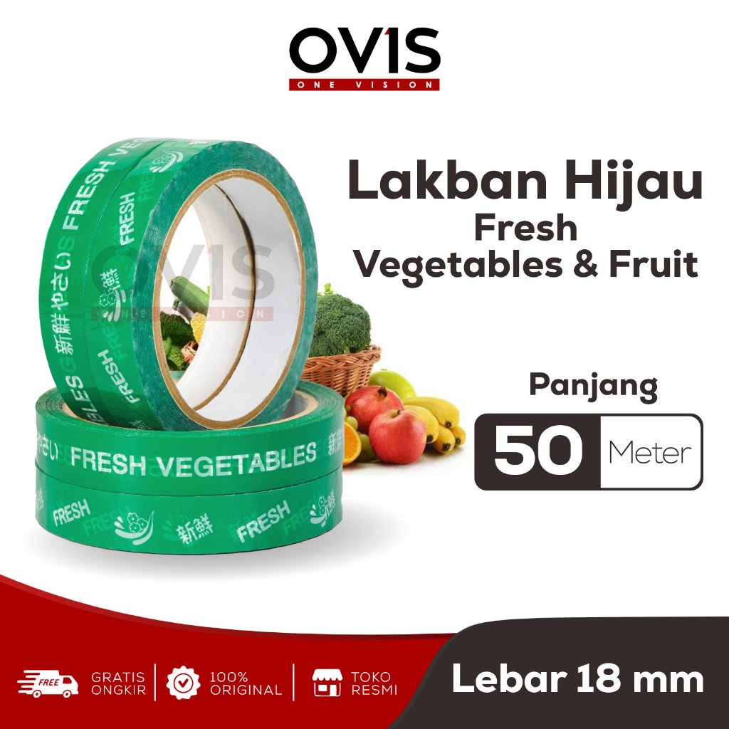 Jual Lakban Sayur Buah Fresh Vegetable Fruit Isolasi Selotip Ovis 18 mm ...