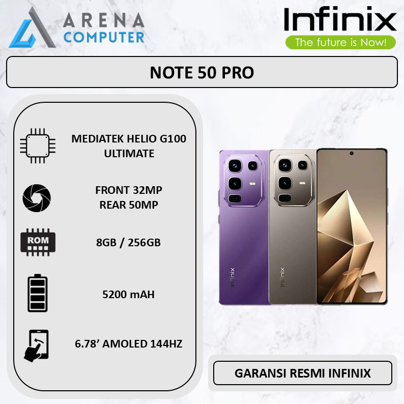 Jual Infinix Note 50 Pro 8/256GB - Mediatek Helio G100 Ultimate - Camera 50MP - AMOLED 144Hz ...