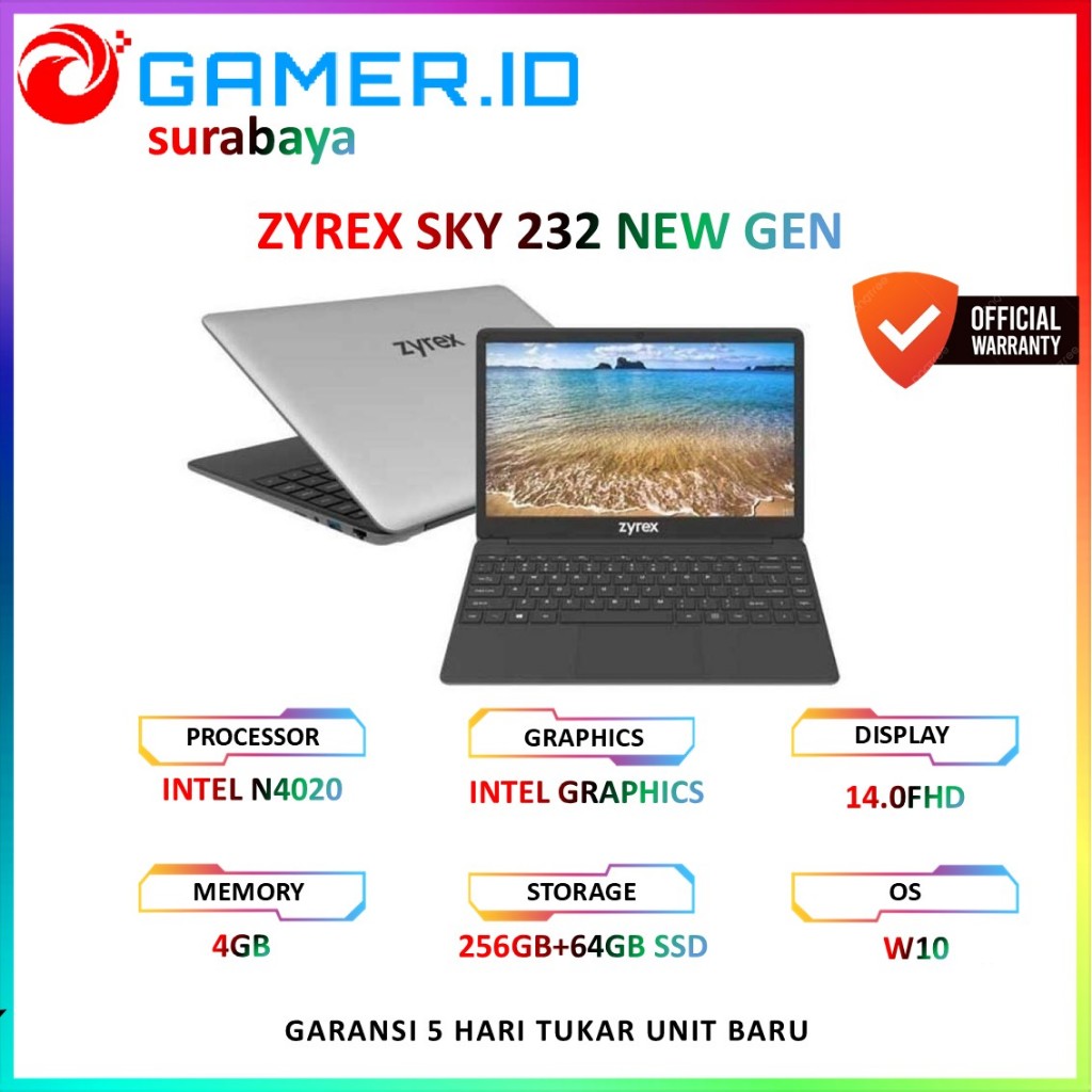 Jual ZYREX SKY 232 NEW GEN N4020 4GB 256GB+64GB W10 14.0FHD | Shopee ...