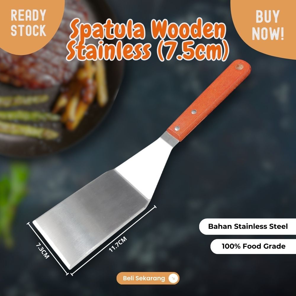 Jual teppanyaki spatula stainless lebar 7.5cm Gang Kayu sodet martabak ...