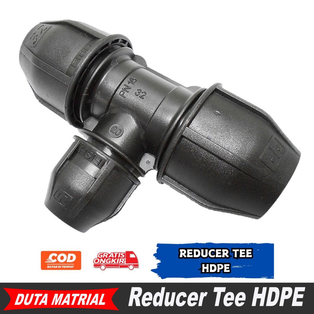 Jual Fitting HDPE Tee Reducer compress 63mm x 20mm x 63mm / Reducer Tee 2'' x 1/2 '' x 2''( 63mm ...