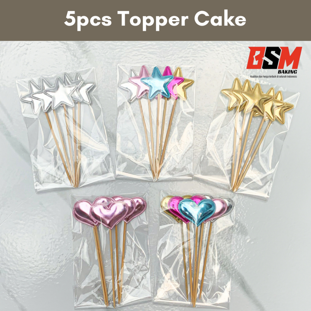 Jual 5pcs Cake Topper Hiasan Kue Hati dan Bintang Aneka Warna BSM Baking | Shopee Indonesia