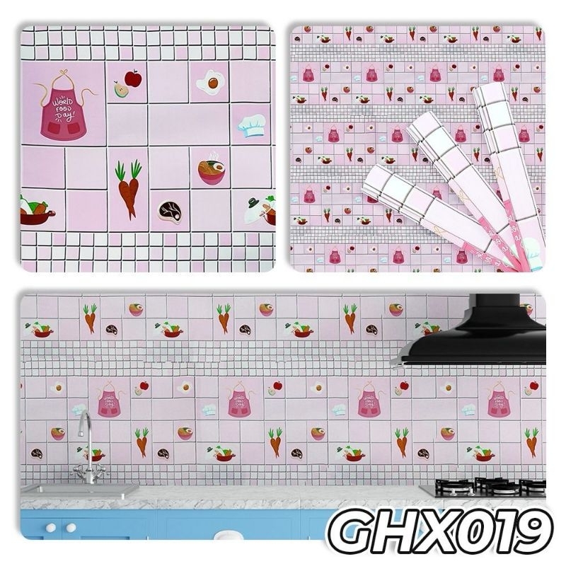 Jual ghx019 pink buah sticker dapur uk 60cm x 3m kitchen stiker ...