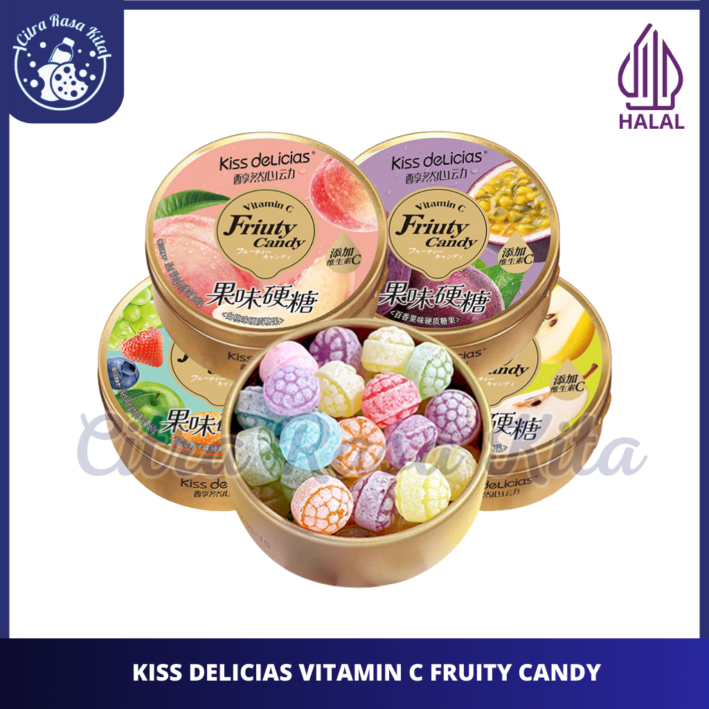 Jual Halal Kiss Delicias Vitamin C Fruity Candy Mix Fruits, Passion Fruit, Peach & Pear 60g ...