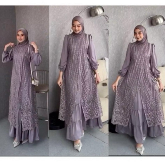 Jual Olivia Dress Brukat tille premium pesta Terbaru 2024 Gamis Pesta Mewah Gamis Murah Dress ...