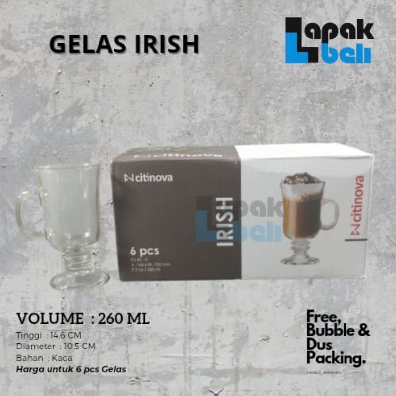 Jual 6 PCS GELAS CITINOVA IRISH GELAS MINUM KACA GELAS HOTEL | Shopee ...