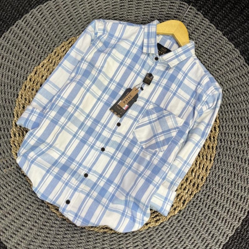 Jual kemeja Flannel pria biru / kemeja simple biru / kemeja Kotak kotak ...