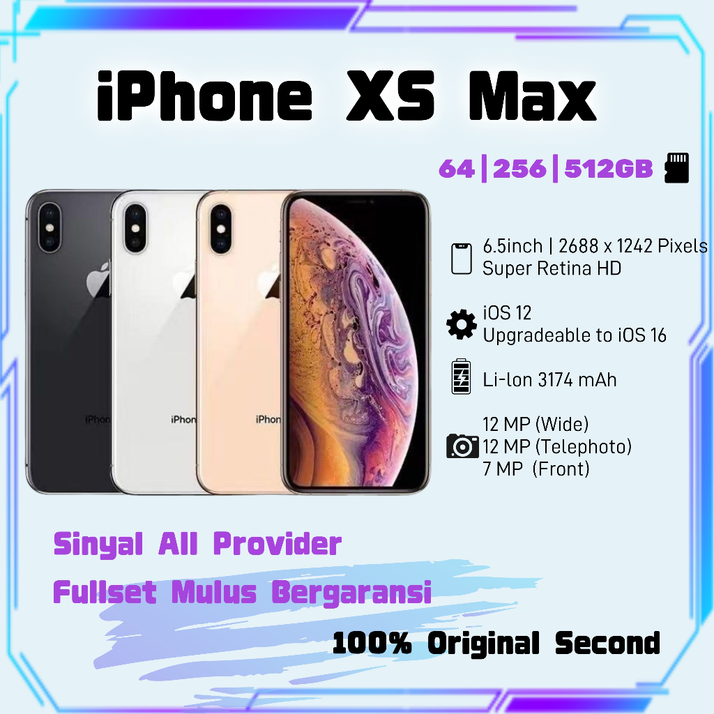 Jual iPhone Xs Max 64GB Bekas Second Original100% Fullset Mulus Normal ...