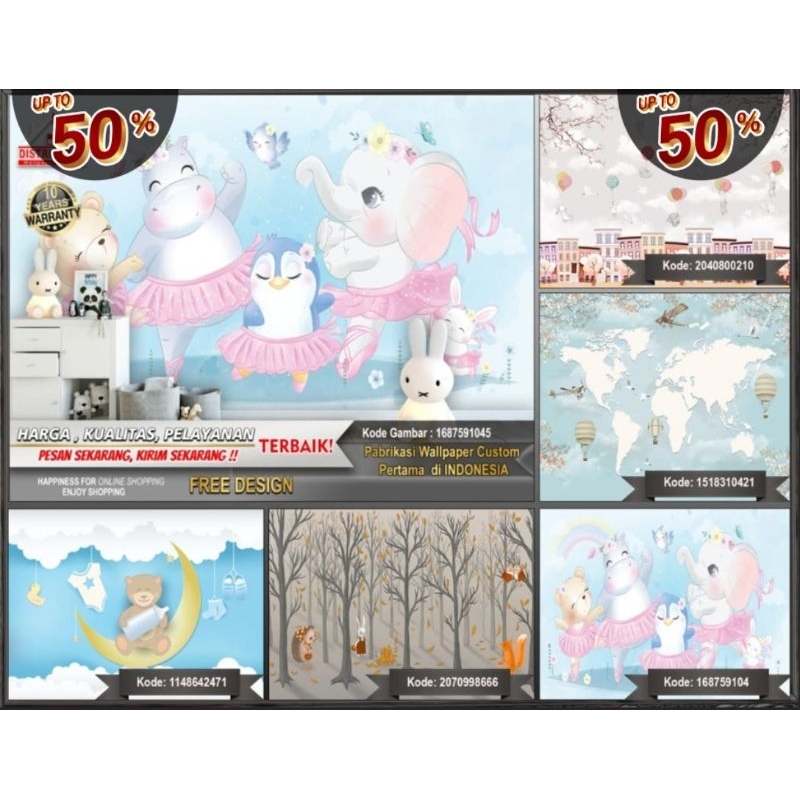 Jual wallpaper dinding custom 3d tema animasi anak | Wallpaper kartun ...