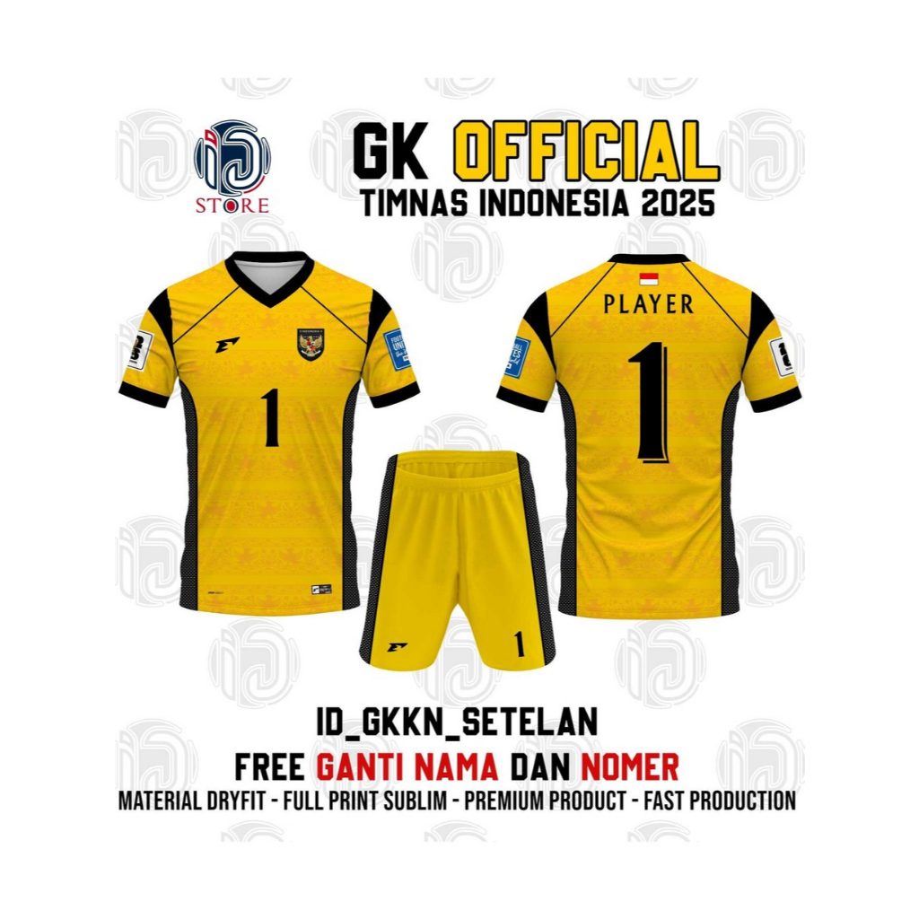 Jual CUSTOM Setelan Jersey Kiper Timnas Indonesia OFFICIAL 2025 FREE ...