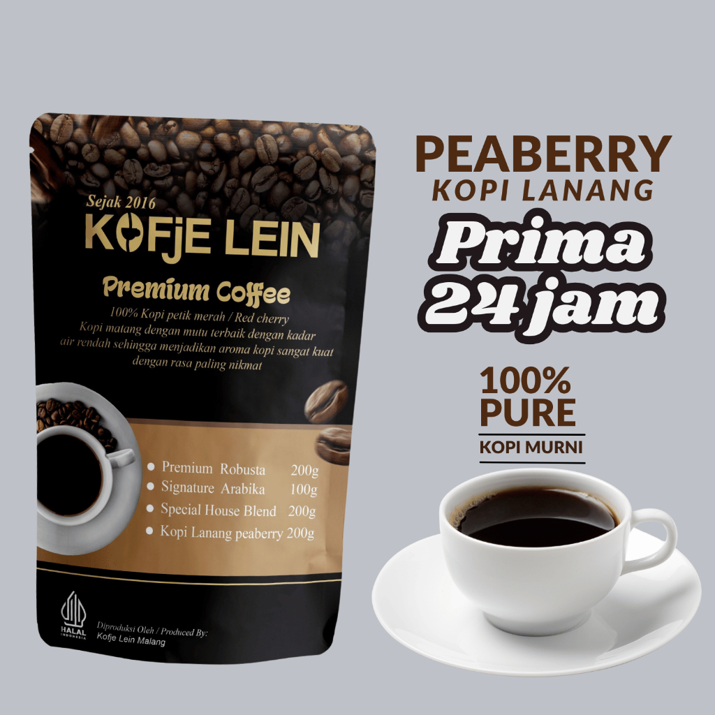 Jual Kopi Bubuk Lanang Peaberry Super Signature Coffee 200g | Shopee ...