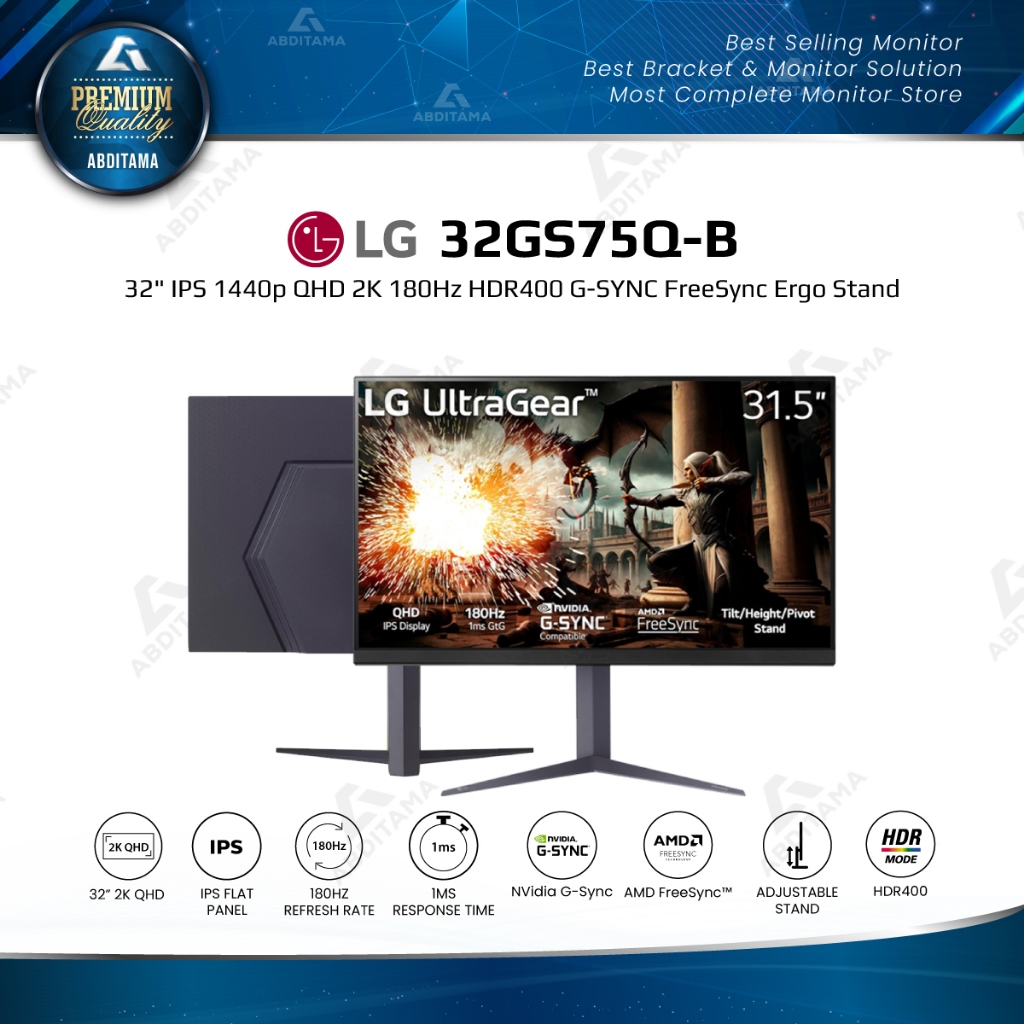 Jual Monitor LED UltraGear LG 32GS75Q-B 32" IPS 1440p QHD 2K 180Hz HDMI DP HDR400 Vesa 100x100mm ...