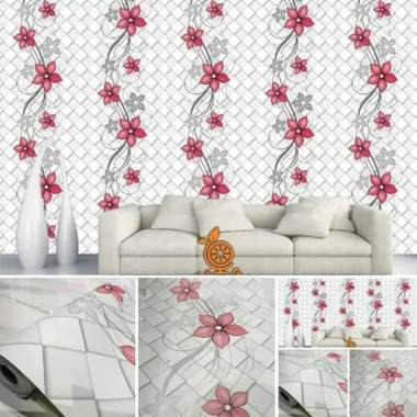 Jual Wallpaper Dinding Motif Ranting Daun Merah Ukuran 8 Meter x 45 Cm ...