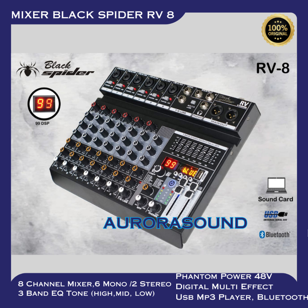 Jual MIXER BLACK SPIDER RV 8 EFFECT 99 DSP 8 CHANNEL MODEL PREMIUM ...