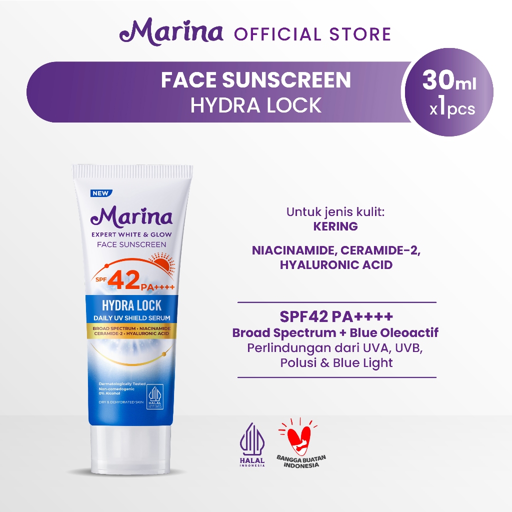 Jual Marina Expert White & Glow Daily UV Shield Face Sunscreen 30ml ...