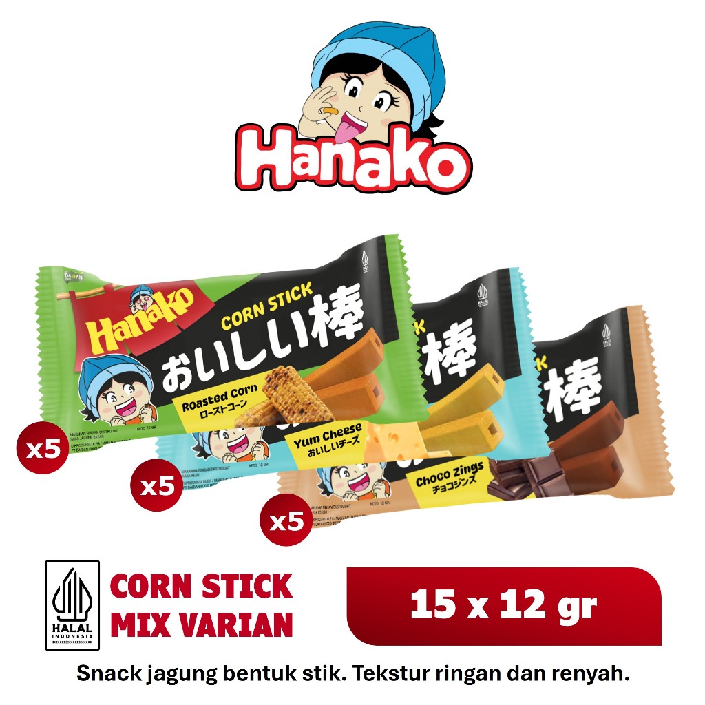 Jual Hanako Snack Corn Stick Mix Varian 15 x 12 gr | Shopee Indonesia