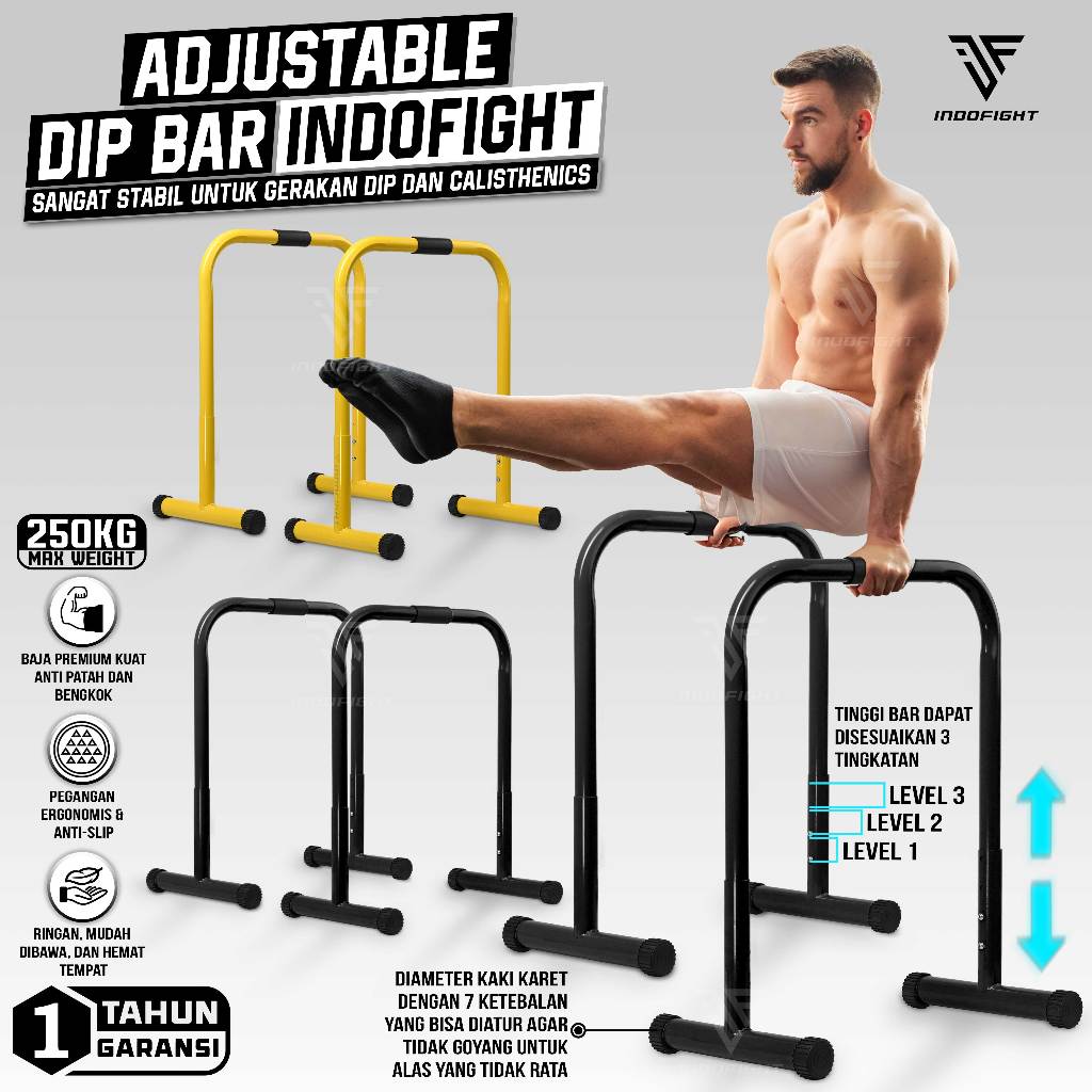 Jual Adjustable Dip Bar Indofight Dips Bar Calisthenics Paralel Station Bar Equalizer bar Alat ...