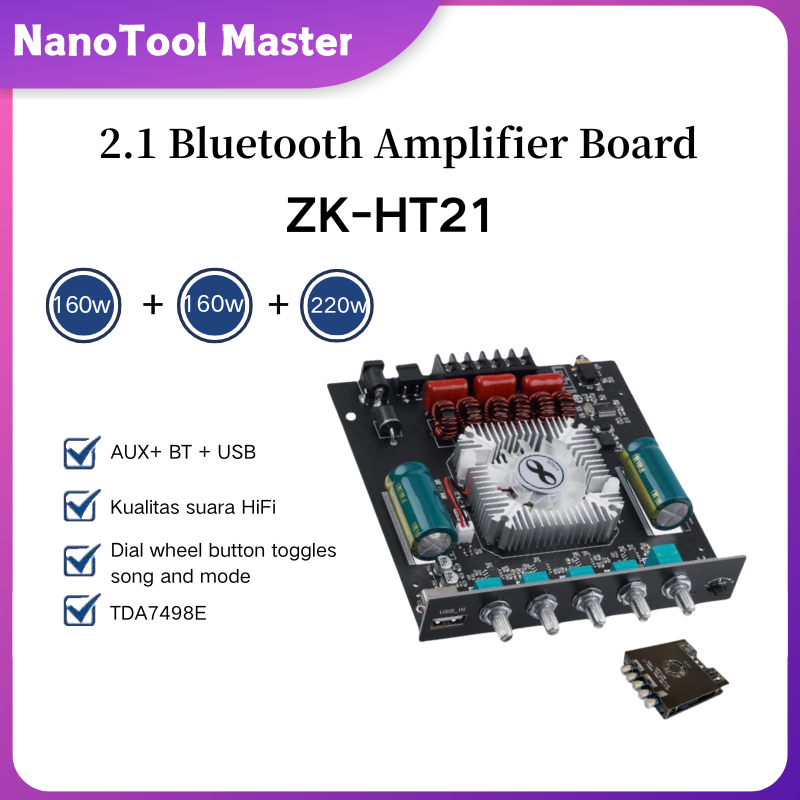 Jual ZK-HT21 Bluetooth digital power amplifier modul 2.1 channel 【TDA7498E】 subwoofer nada ...