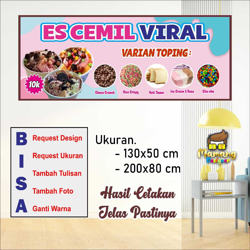 Jual Cetak Spanduk Banner Bagus Jualan Ice Cream Cemil | Shopee Indonesia