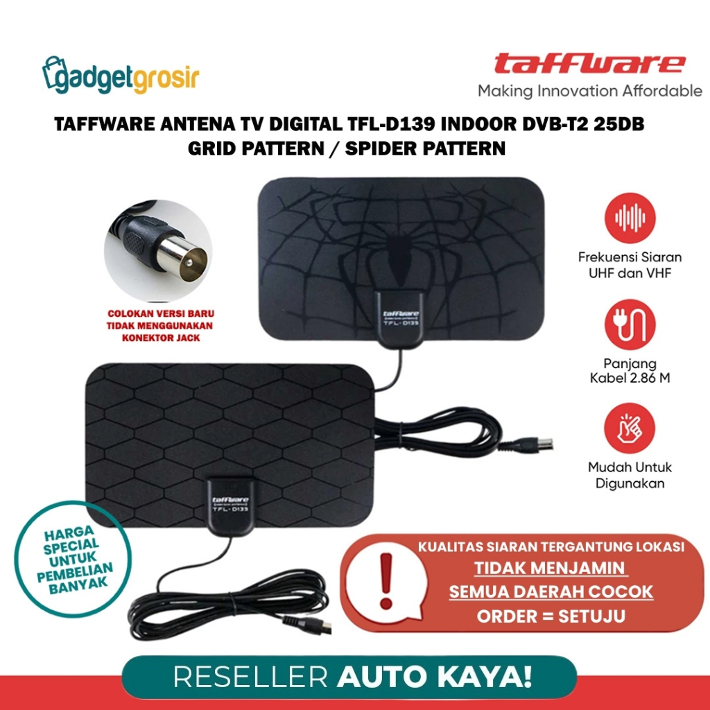 Jual Antena TV Digital Taffware TFL D139 Booster Original STB High Gain 25-dB Indoor Kabel 3 ...