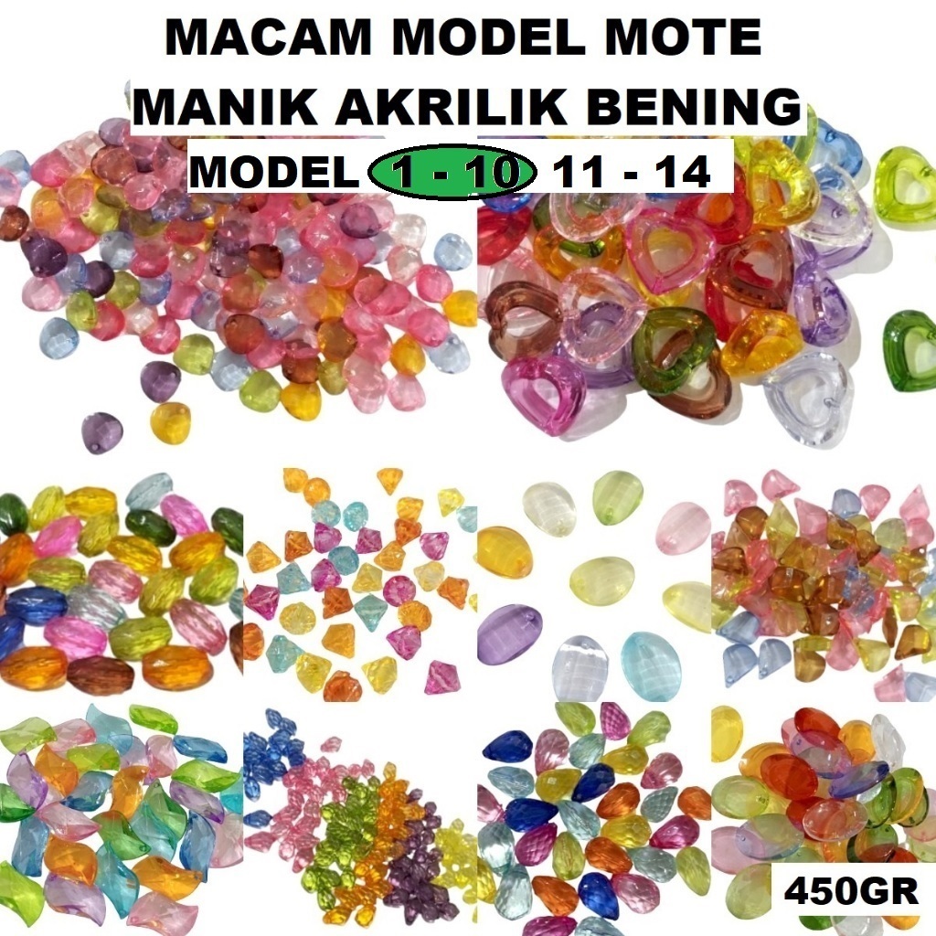 Jual Macam Model Mote Manik Akrilik Bening Model 1-12, Harga/450Grams ...