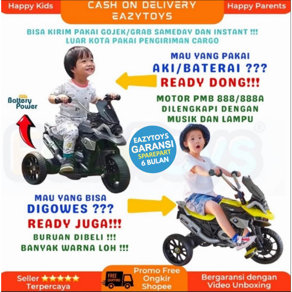 Jual Sepeda Anak Roda 3 Tricycle M888A dan Motor Aki Anak PMB TYPE R ...