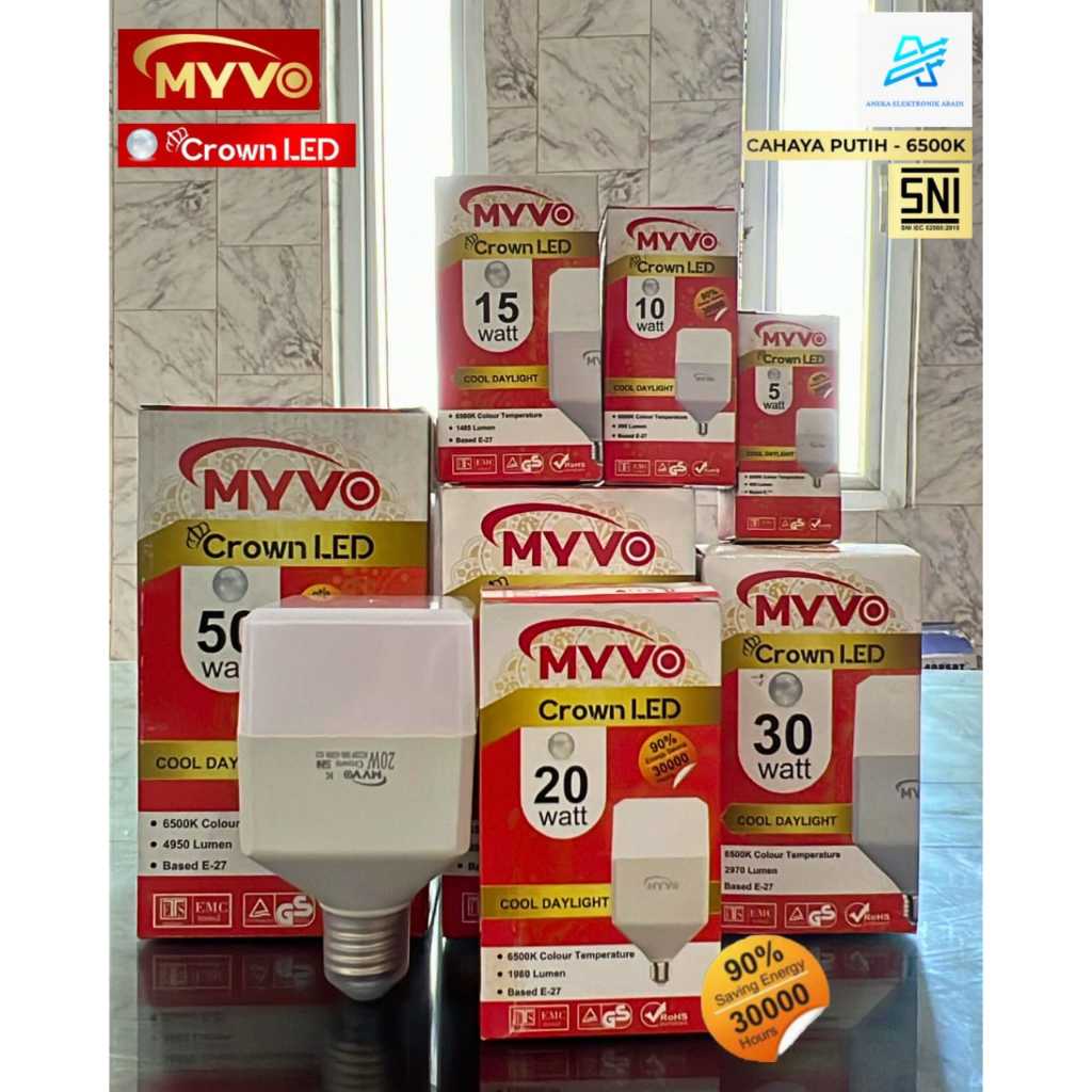 Jual Lampu Cahaya Putih Terang Myvo Bohlam LED Crown Series 5w/10w/15w ...