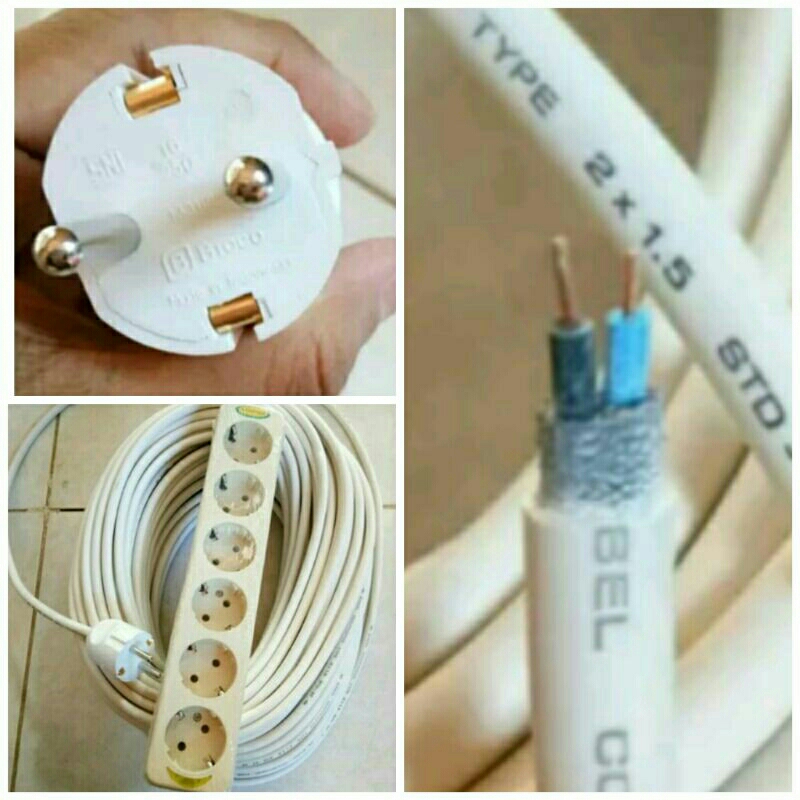 Jual Stop Kontak Lubang 6 + lampu indikator SNI dengan steker/colokan ...