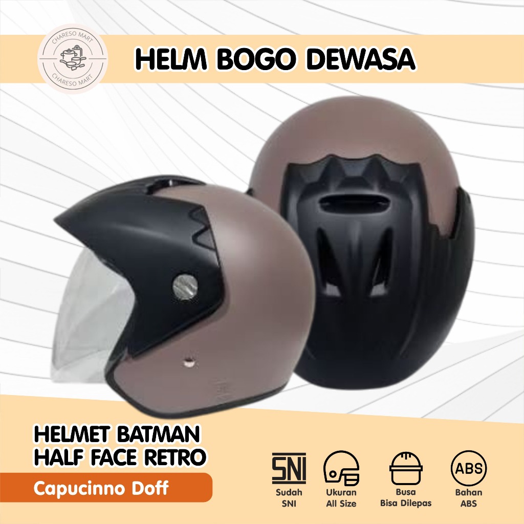 Jual Helm Bogo Half Face Dewasa SNI HDS Helmet Batman Retro Pria Wanita ...