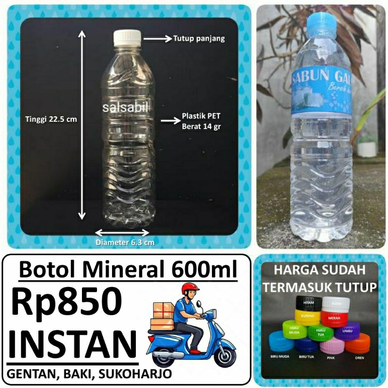 Jual (INSTAN) Botol Mineral 600ml / botol plastik 600ml (isi 100 botol ...