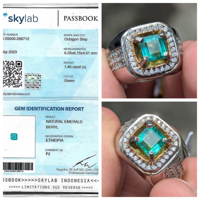 Jual natural zamrud emerald beryl ijo botol 1.46 cts ring perak ...
