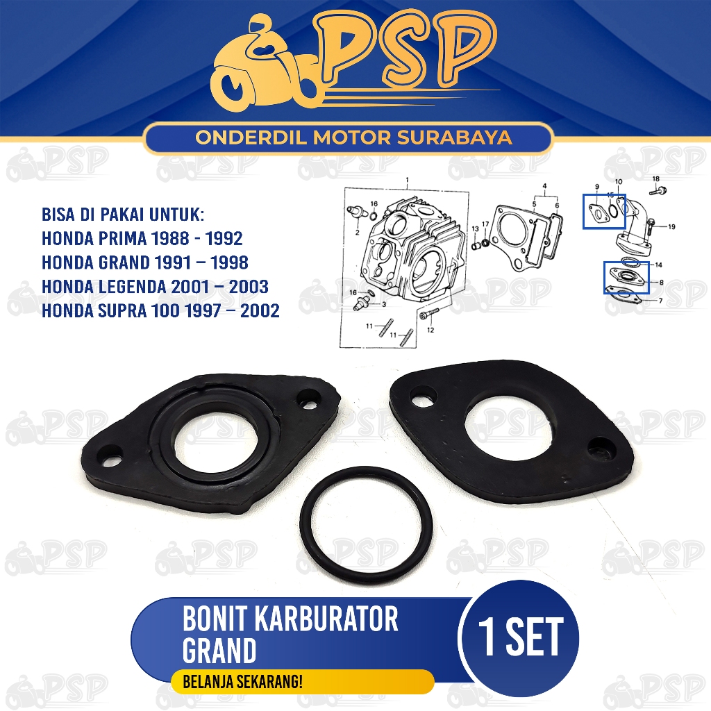 Jual Bonit Karburator Grand (Set Atas - Bawah) - Ebonit Manipol Manifold Fiber Karbu Astrea ...