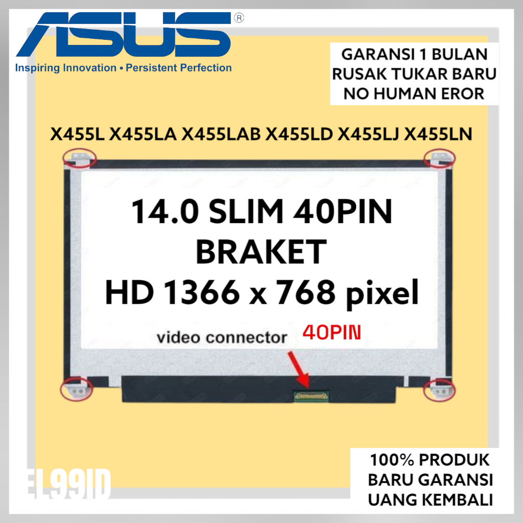 Jual LCD LED 14.0 Slim 40pin Asus X455L X455LA X455LAB X455LD X455LJ ...