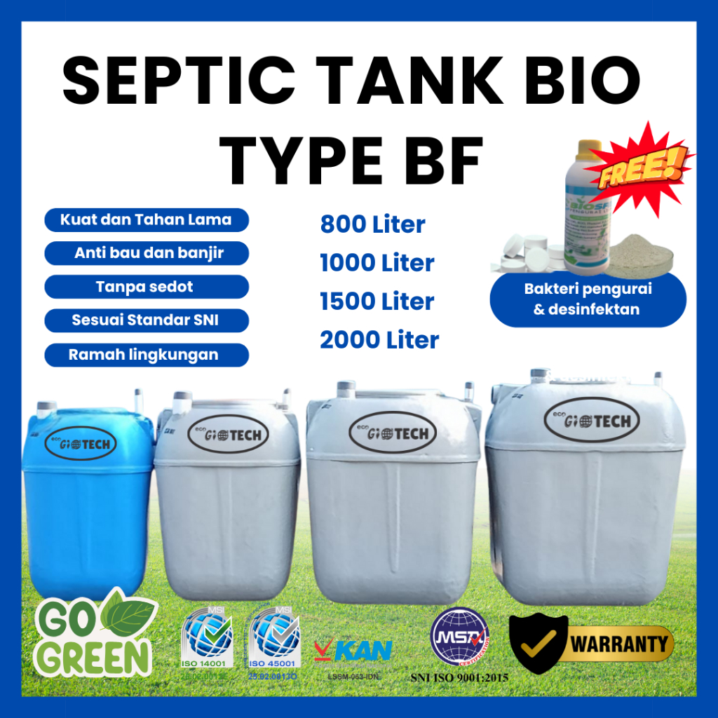 Jual Septic Tank Bio Tipe BF Bahan Fiber Volume Tangki 800 Liter, 1000 ...