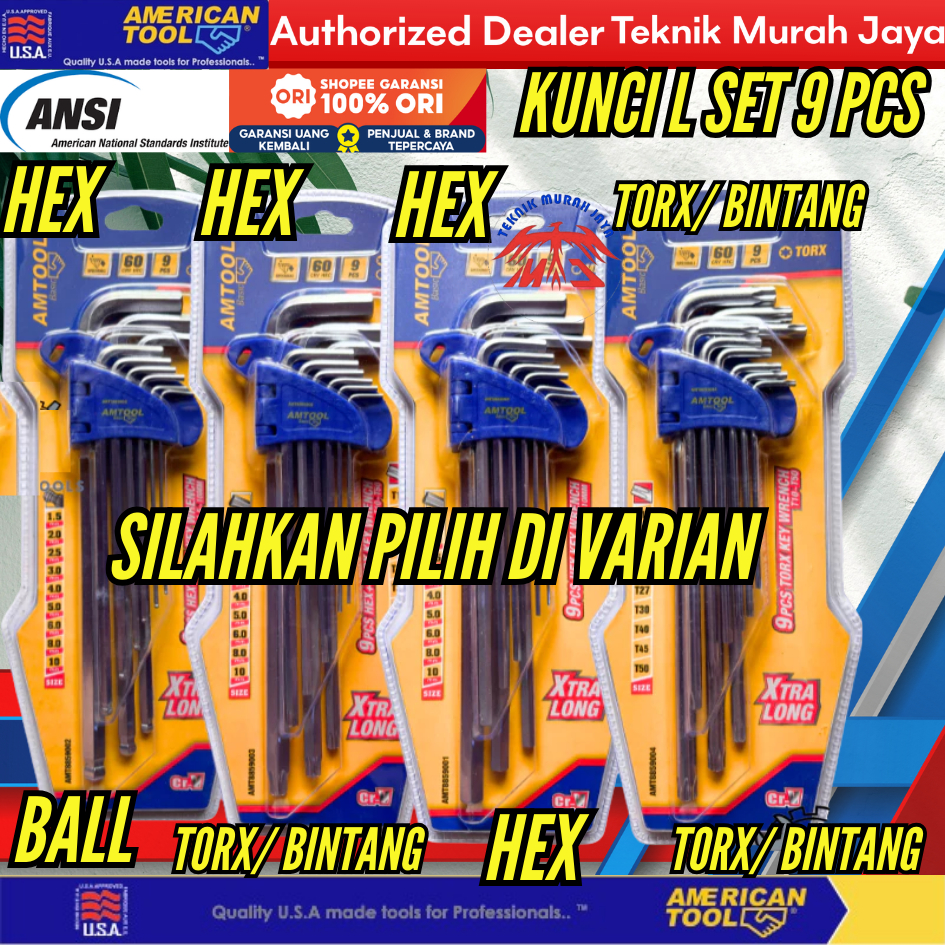 Jual AMERICAN TOOL Kunci L SET 9 PCS Panjang Hexagon Hex Bintang Torx ...