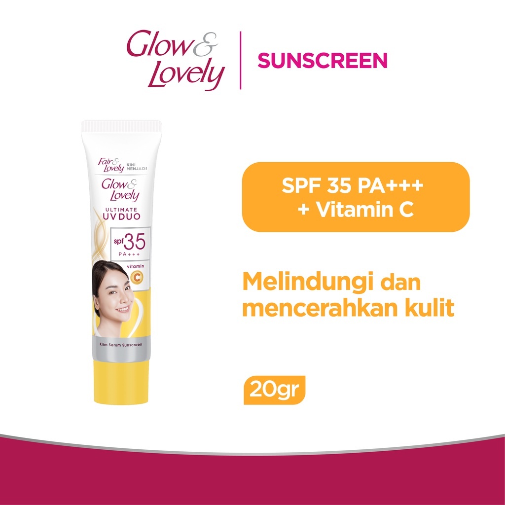 Jual glow & lovely ultimate uv duo krim vit c & niacinamide sunscreen spf 35 pa+++ 20gr | Shopee ...
