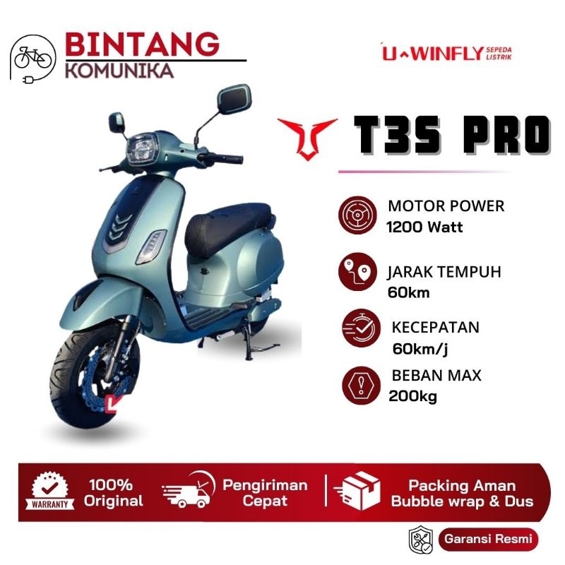 Jual Motor Listrik Uwinfly T3s PRO Vespa Baterai 72v/20Ah 1200W ...