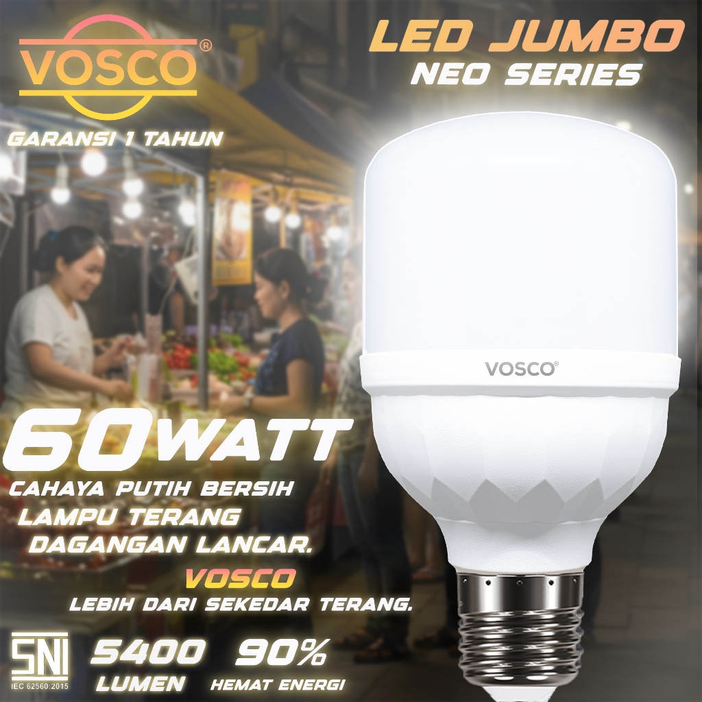 Jual LAMPU LED JUMBO 60 WATT GARANSI PREMIUM DI JAMIN SANGAT TERANG! VOSCO BER SNI TERANG FREE ...