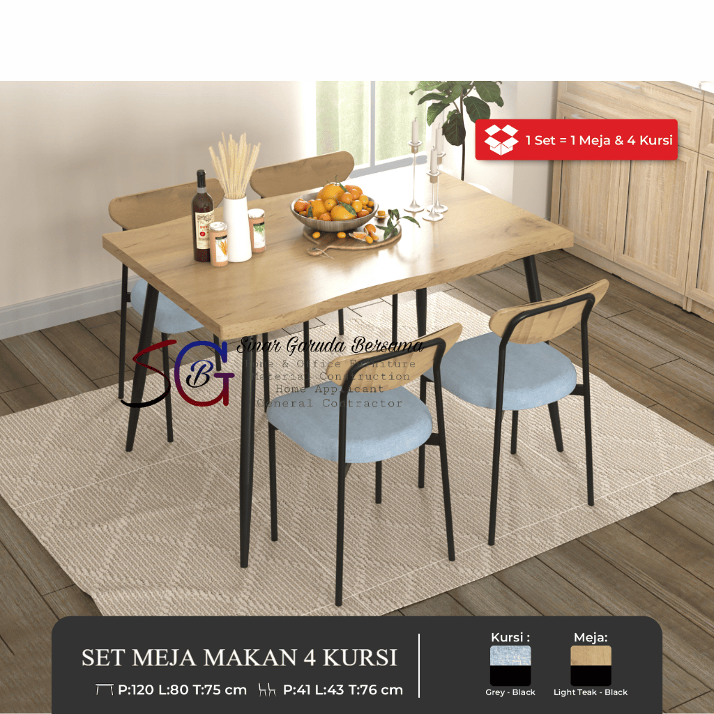 Jual MEJA MAKAN 4 KURSI MINIMALIS / NATURAL DINNING SET 4 PERSON / MEJA MAKAN ESTETIK BAHAN MEJA ...