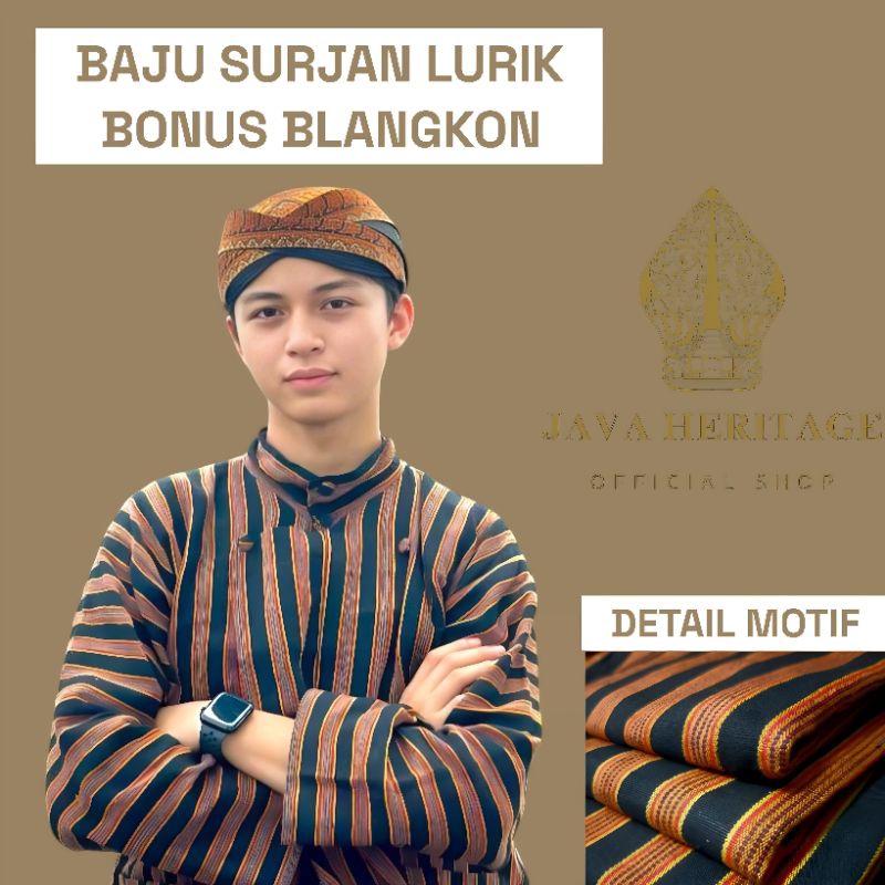Jual Baju Lurik Jawa Pria - Baju Lurik Free Blangkon | Set Pakaian Tradisional Surjan Lurik ...