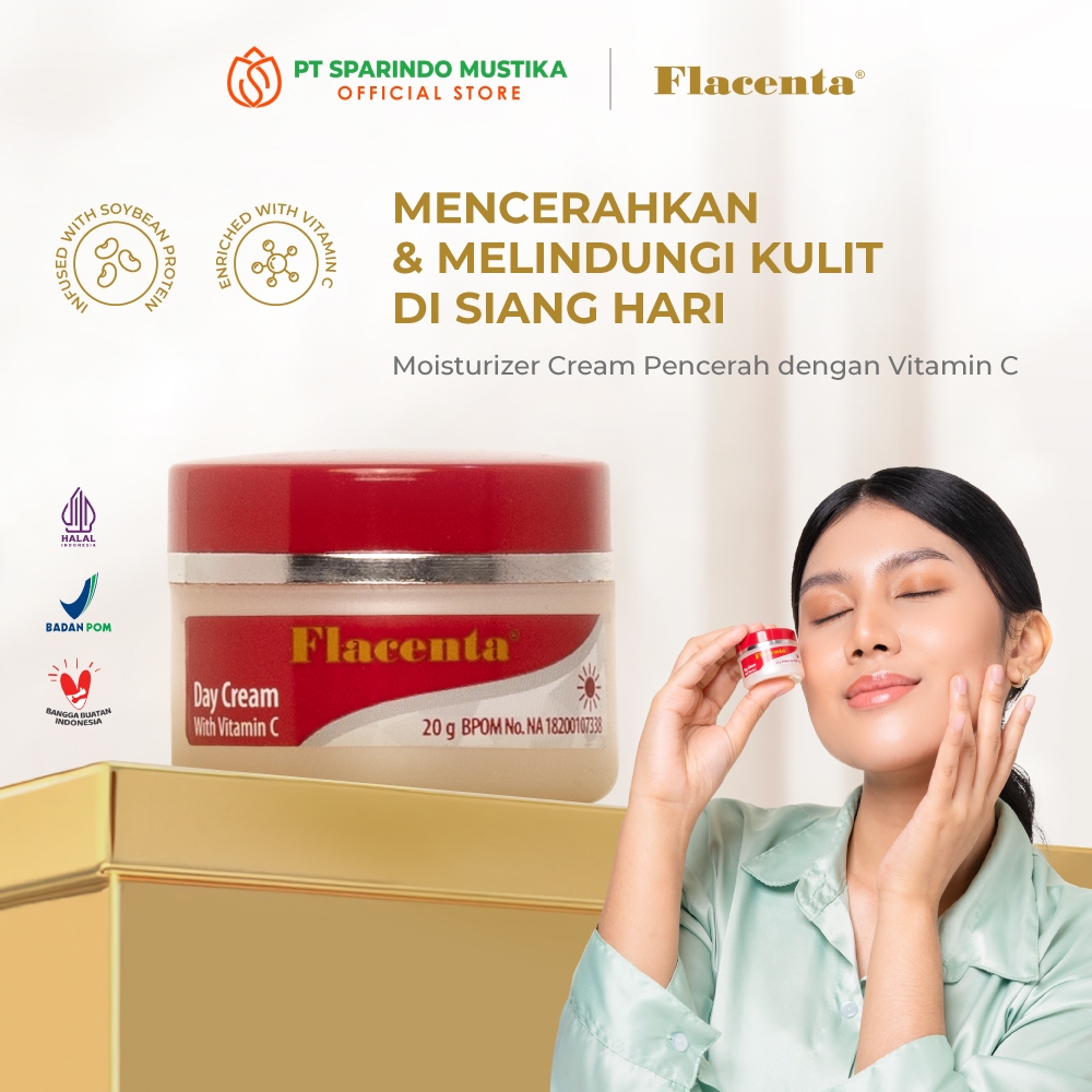 Jual FLACENTA Day Cream Vitamin C 20gr With Soybean Protein Krim Siang ...