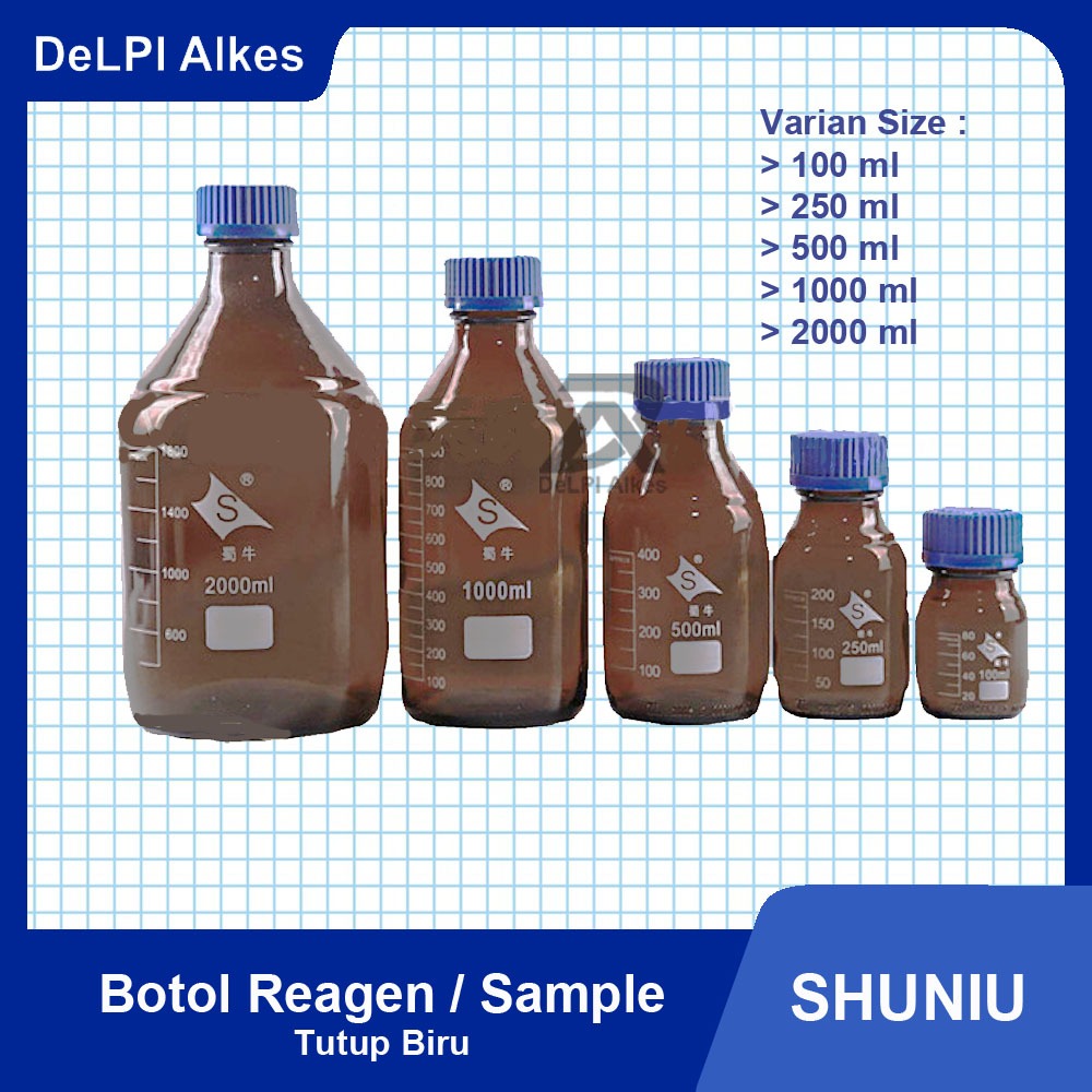 Jual Botol Reagen / Reagent Kaca Coklat Amber Tutup Biru 100 250 500 ...