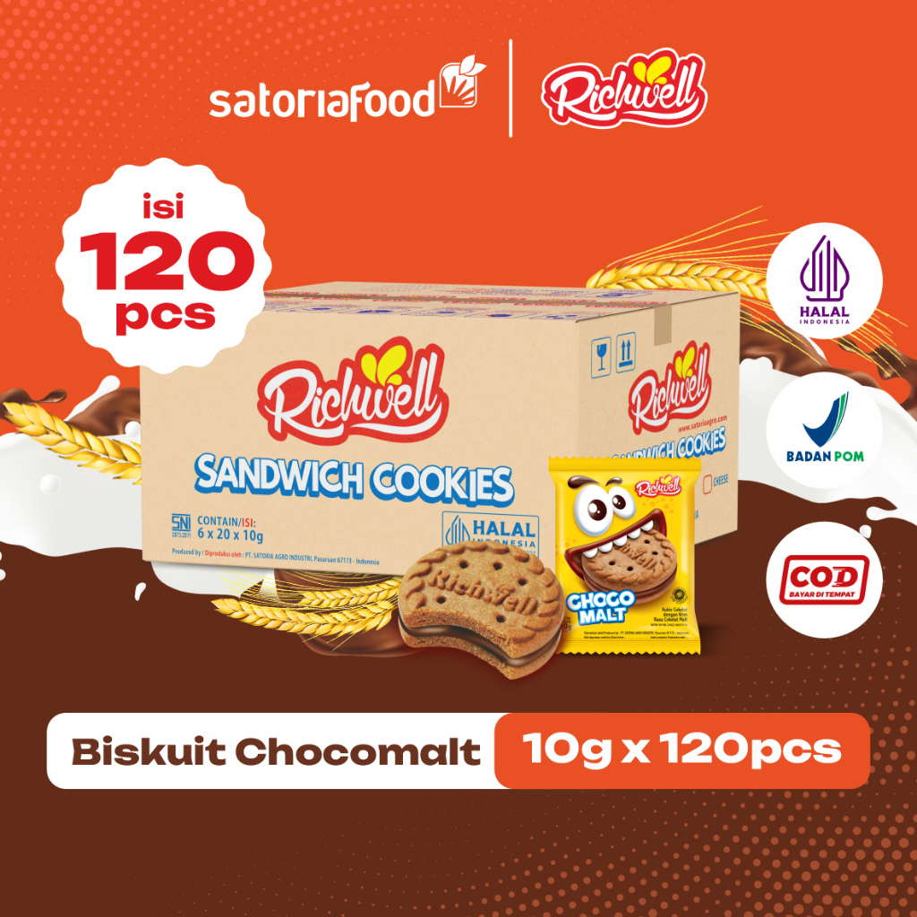 Jual Snack Richwell Chocomalt Cookies 10g x 120pcs [ 1 Dus ] | Cemilan ...