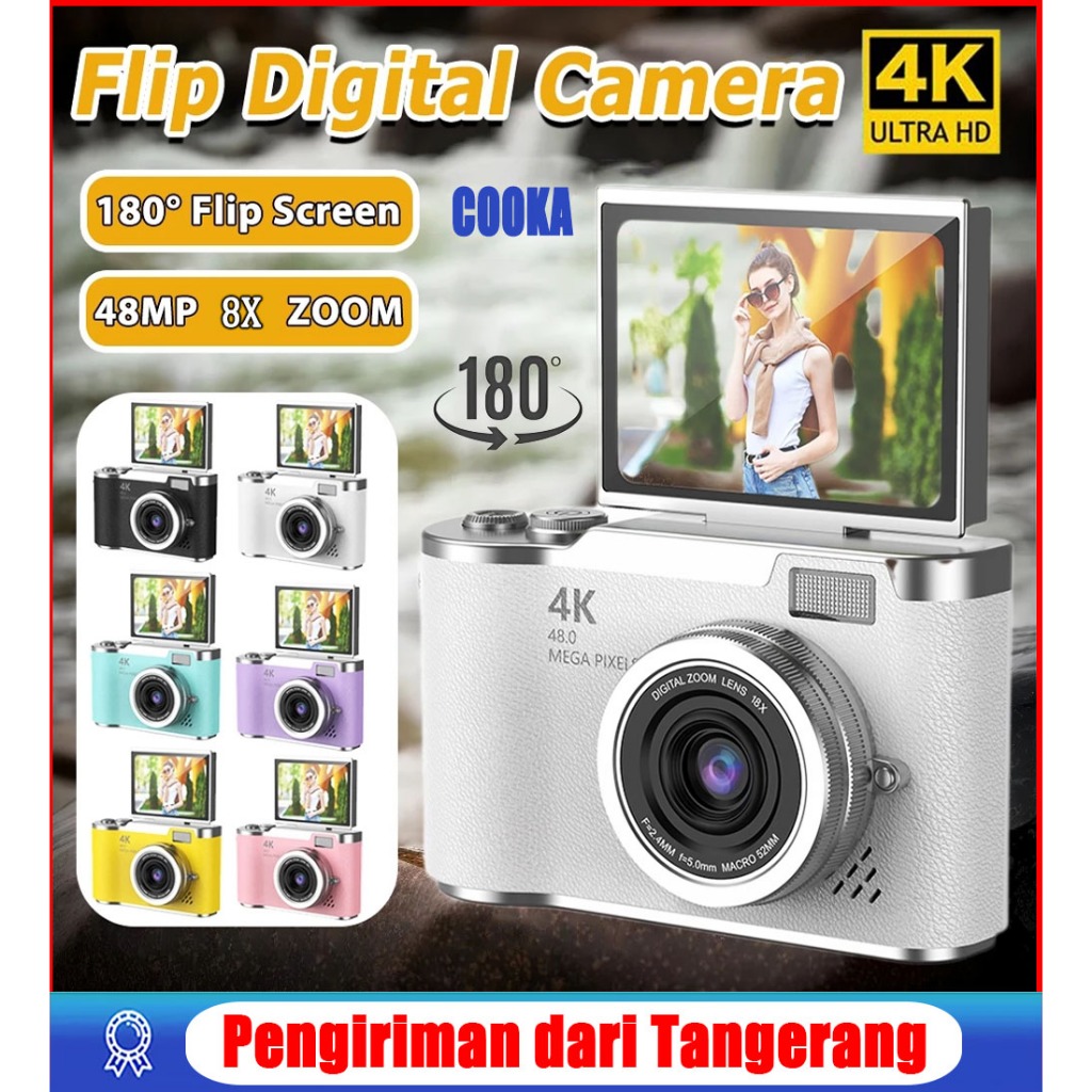 Jual TEEKA 64/48MP 4K HD Kamera Digital Dengan Flash Mini Kamera Fotografi Layar Flip 180° Zoom ...