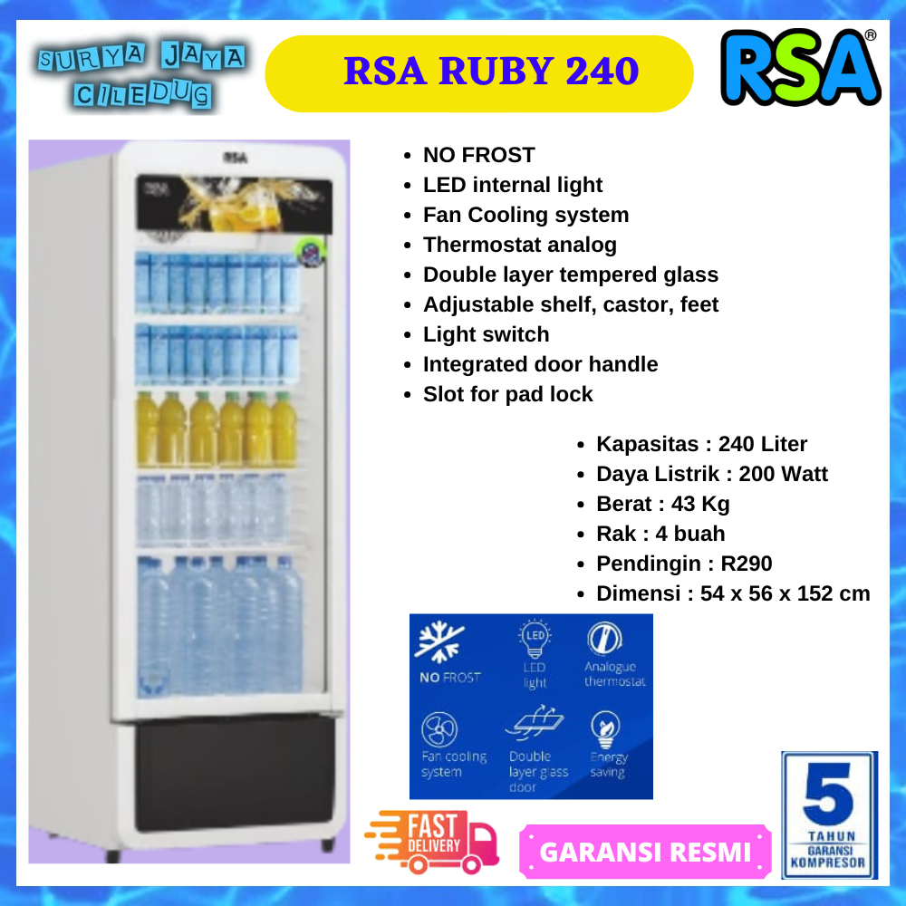 Jual SHOWCASE RSA RUBY 240, RUBY240 NO FROST COOLER 240 LITER GARANSI RESMI | Shopee Indonesia