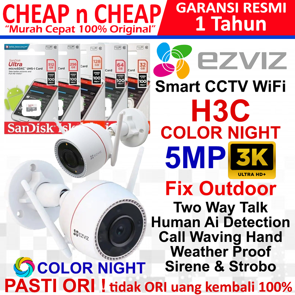 Jual Ezviz H3C 2K 4mp Color Night Sirine Strobo Alarm Outdoor - C3W Pro ...