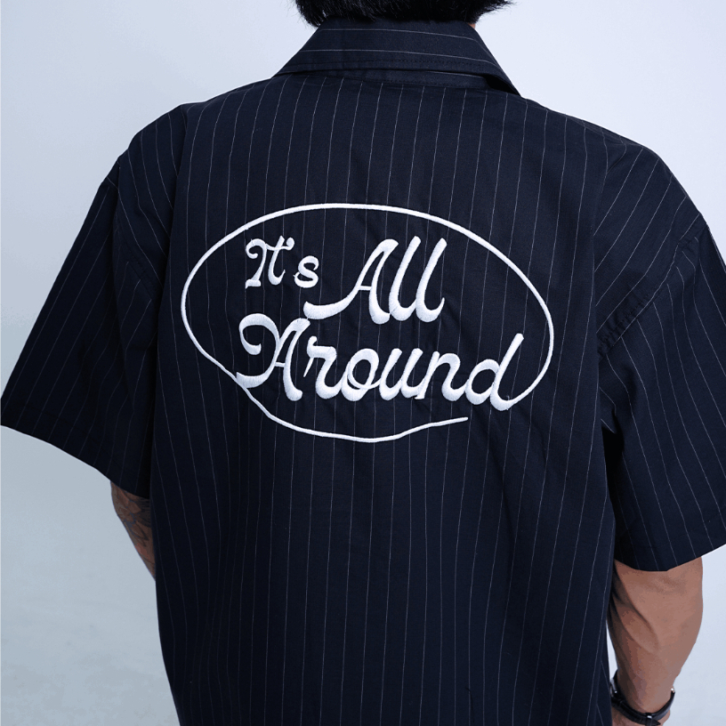 Jual All Around Faded Boxy Oversize Resort Shirt Pinstripe Navy ...