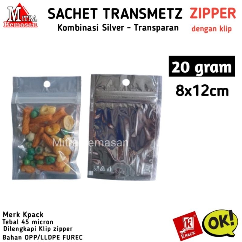 Jual KPACK 20Z SACHET TRANSMET TRANSMETZ SILVER 20gram 8x12 ALU ALUMINIUM FOIL KOMBINASI BAG ...