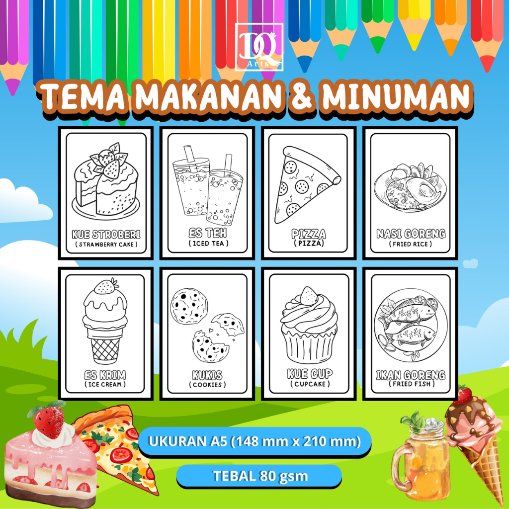 Jual KERTAS MEWARNAI ANAK (TEMA MAKANAN MINUMAN) UKURAN A5 | COLORING ...