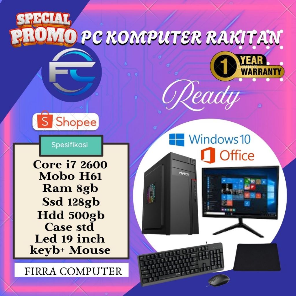 Jual PC KOMPUTER RAKITAN FULLSET SIAP PAKAI INTEL CORE I7 2600 MOBO H61 RAM DDR3 8GB SSD 128GB ...